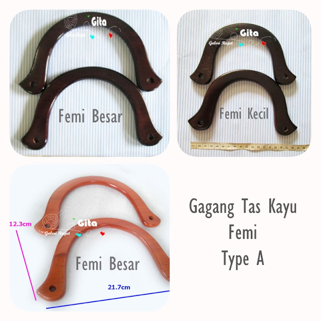 Gita Galeri Rajut: Handle Tas Kayu Mahoni Type A, Gagang Tas Kayu ...