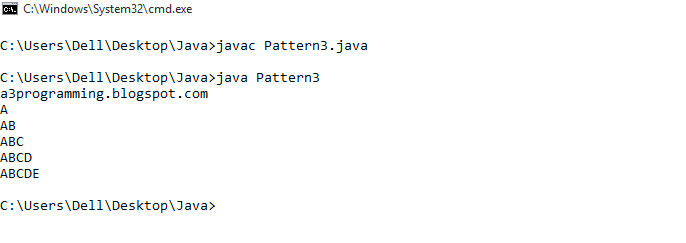 Program to print Abcd pattern in java programming.