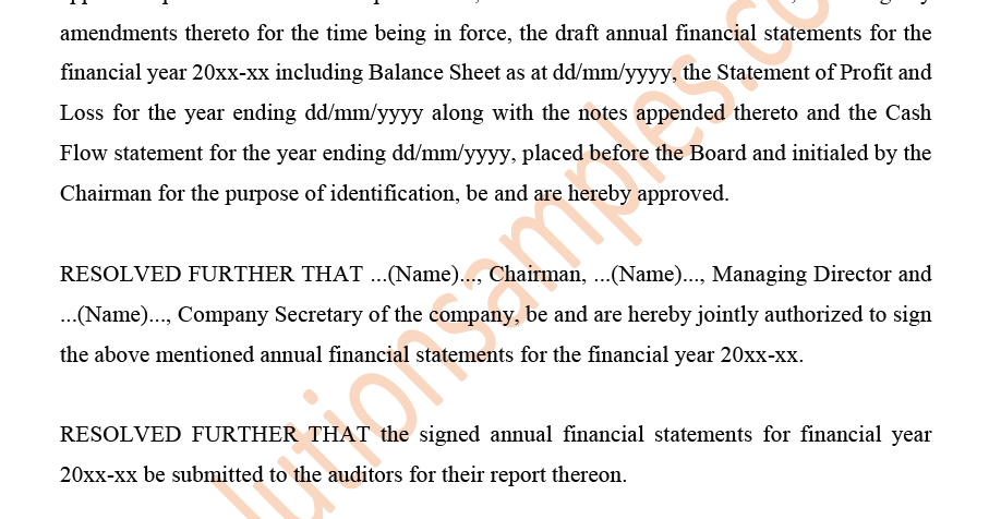 Board Resolution for Approval of Annual Financial Statements