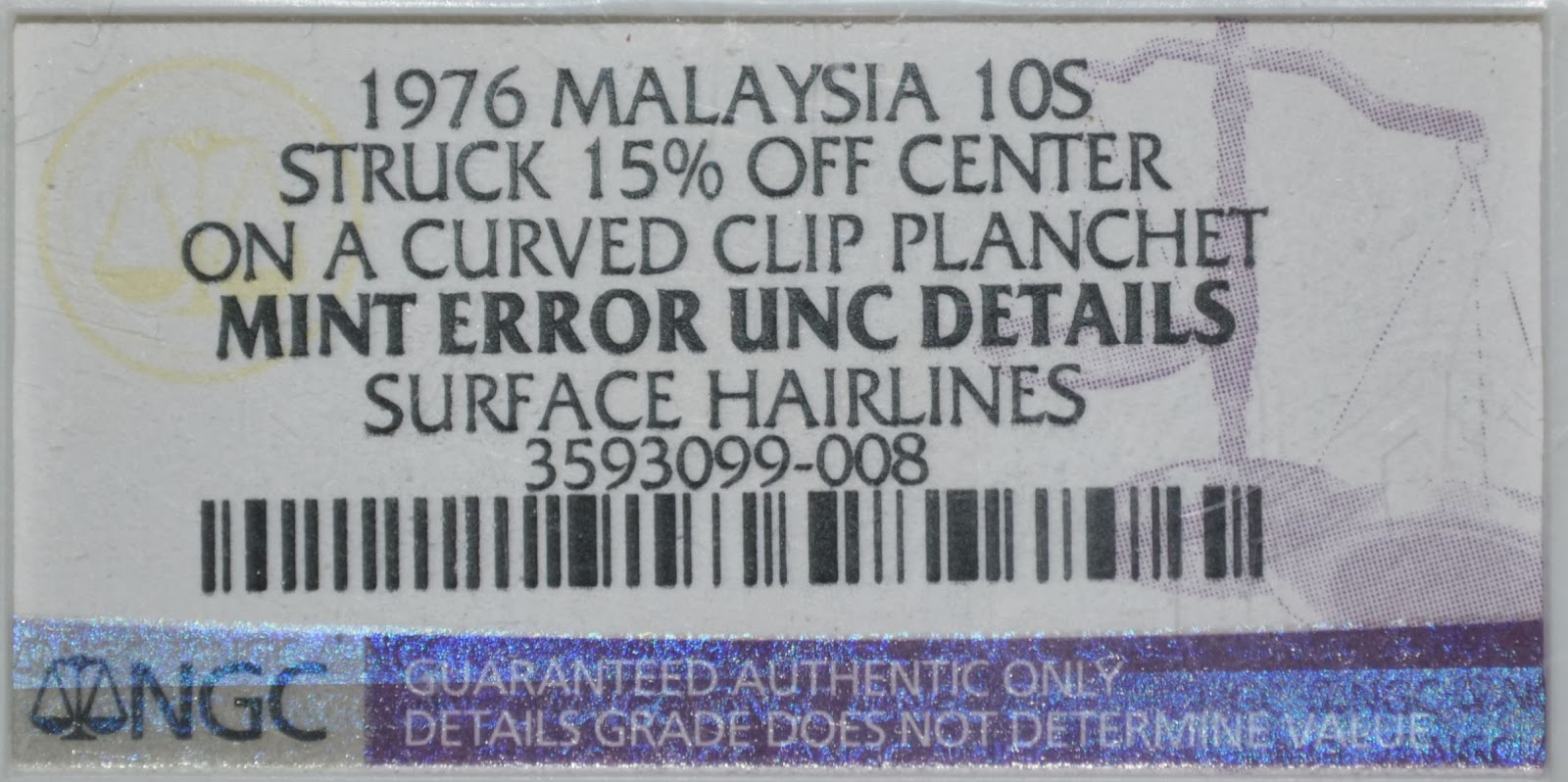 Galeri Sha Banknote: MINT ERROR STRUCK OFF CENTER ON CURVED CLIP PLANCHET