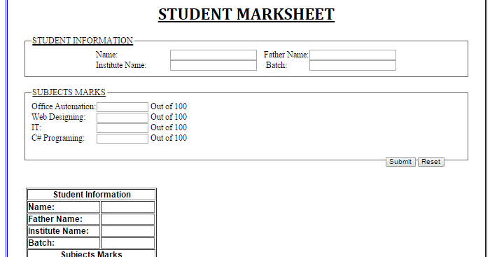 Classcodes Marksheet Codes In Javascript With Html And Css