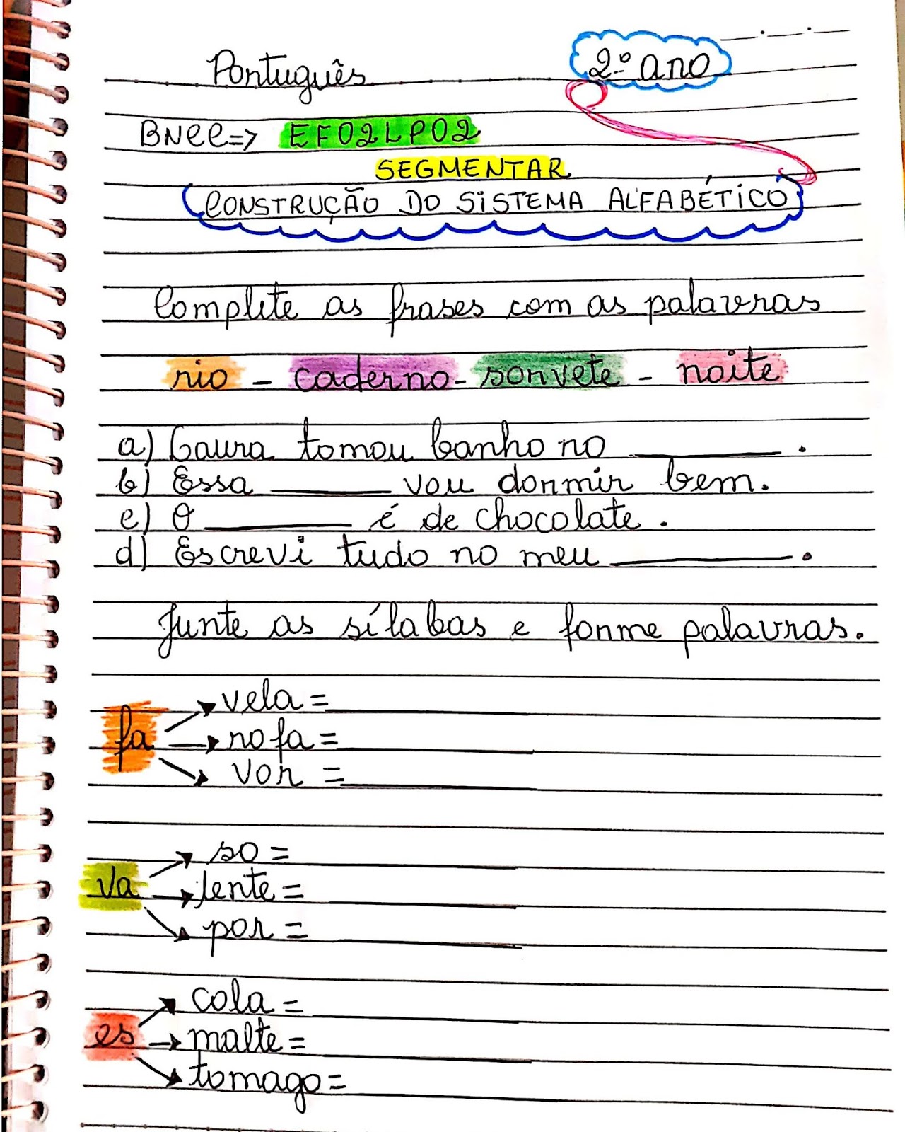 Exercício com segmentação de palavras de acordo com a BNCC para o 2 ...