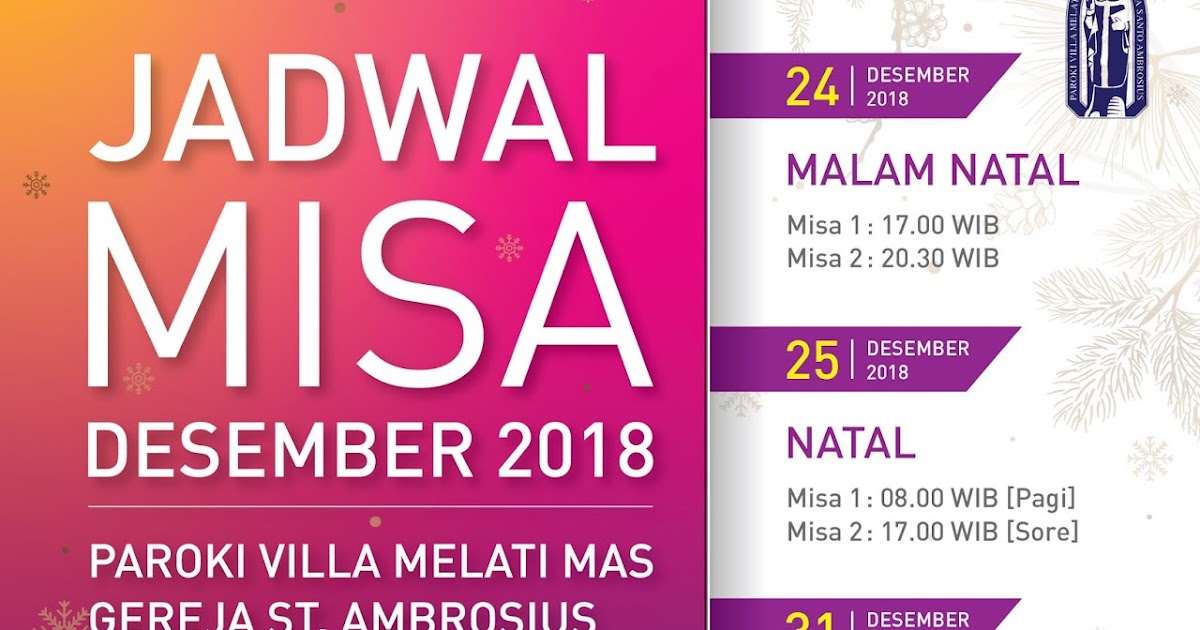 Jadwal Misa Masa Natal 2018 di Gereja Santo Ambrosius | Gereja St Ambrosius