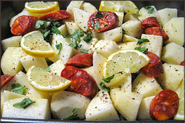 Crispy Potatoes With Chorizo Lemon And Garlic A Glug Of Oil