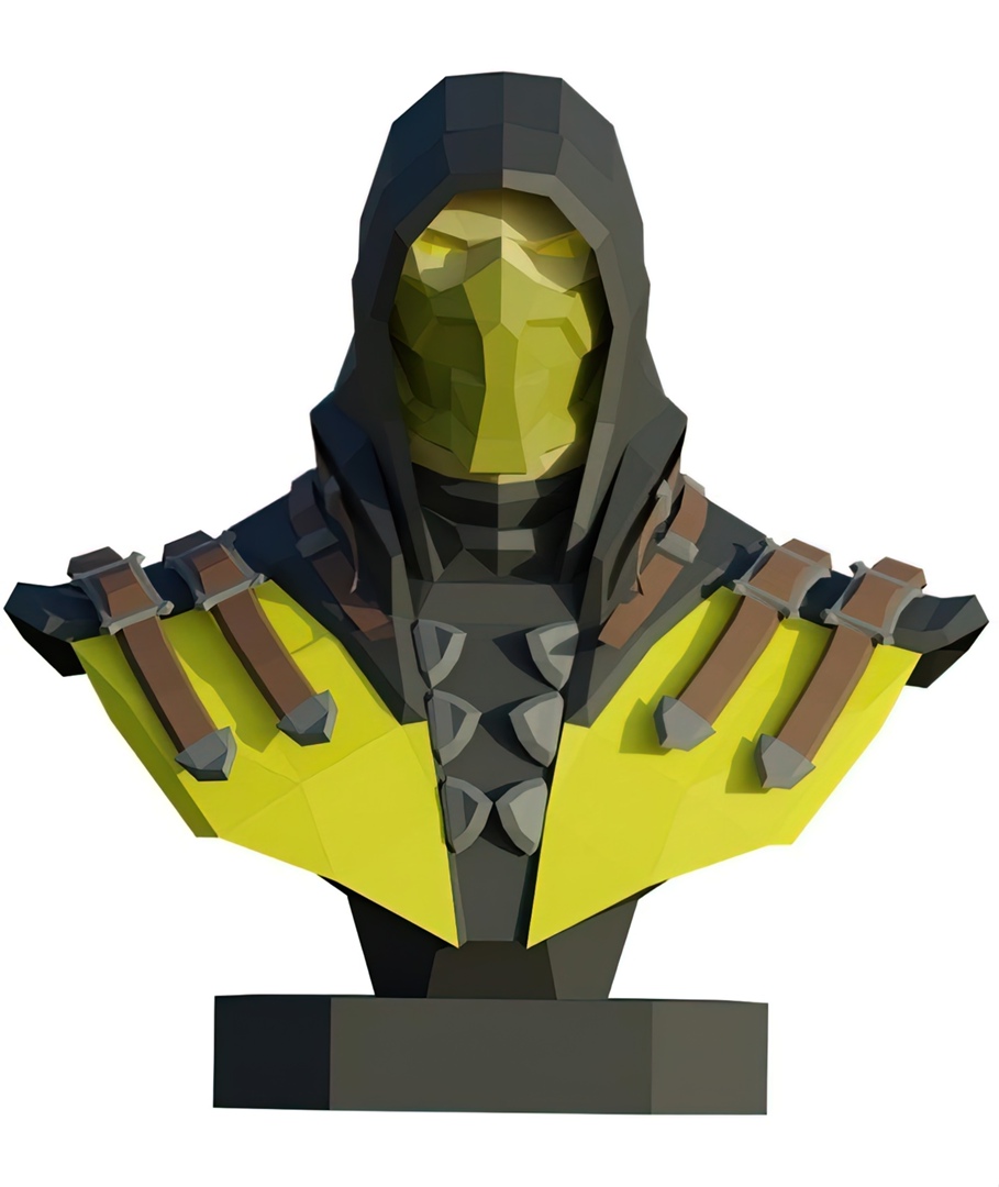 Free [Mortal Kombat] Scorpion Bust low poly papercraft - paper hOles