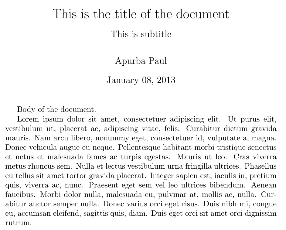 Subtitle in latex