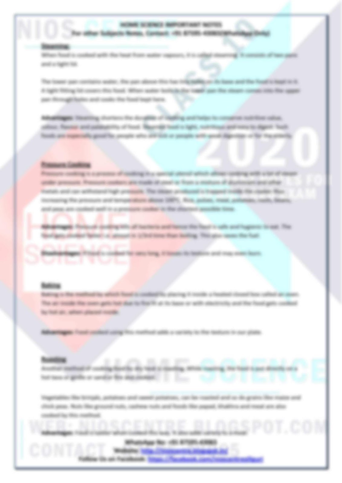 NIOS CLASS 10 HOME SCIENCE NOTES FOR EXAM