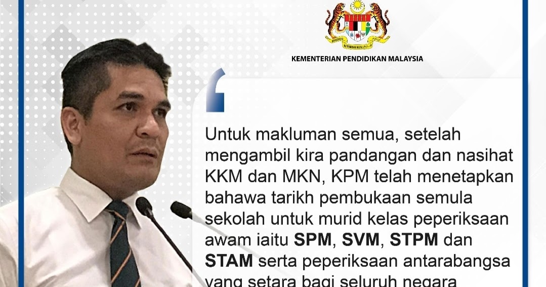 KPM Menetapkan Tarikh Sekolah Untuk Murid SPM, SVM, STPM, STAM Pada 24 Jun 2020