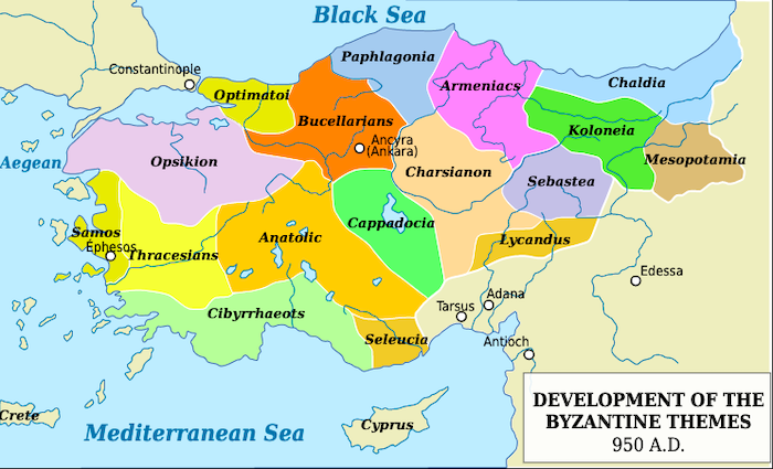 Map of Eastern Themes of Byzantine Empire in AD 950