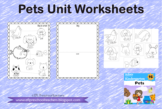 ESL/EFL Preschool Teachers: Pets Unit Worksheets for Kindergarten ELA