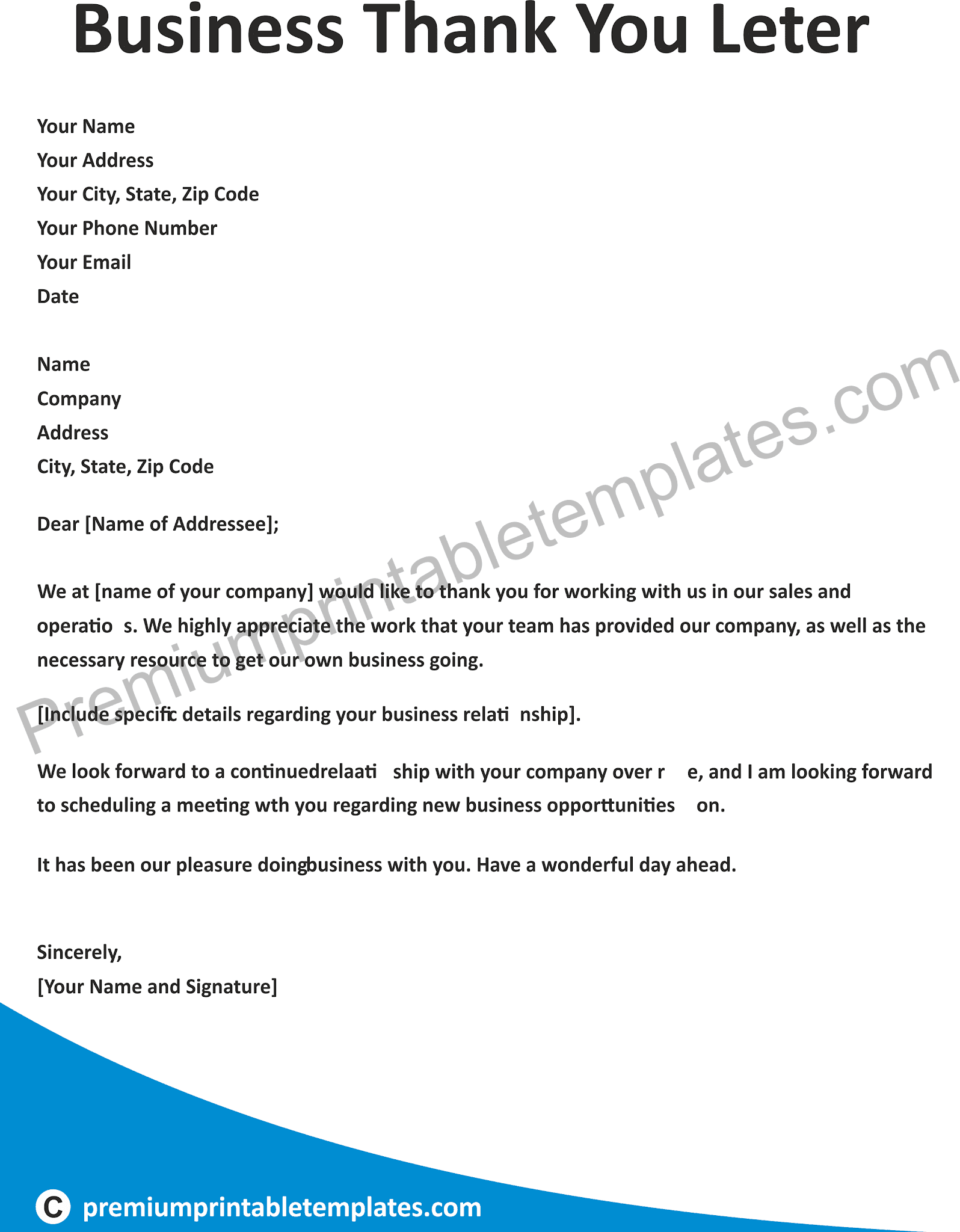 Business Thank You Letter ~ Thankyou Letter