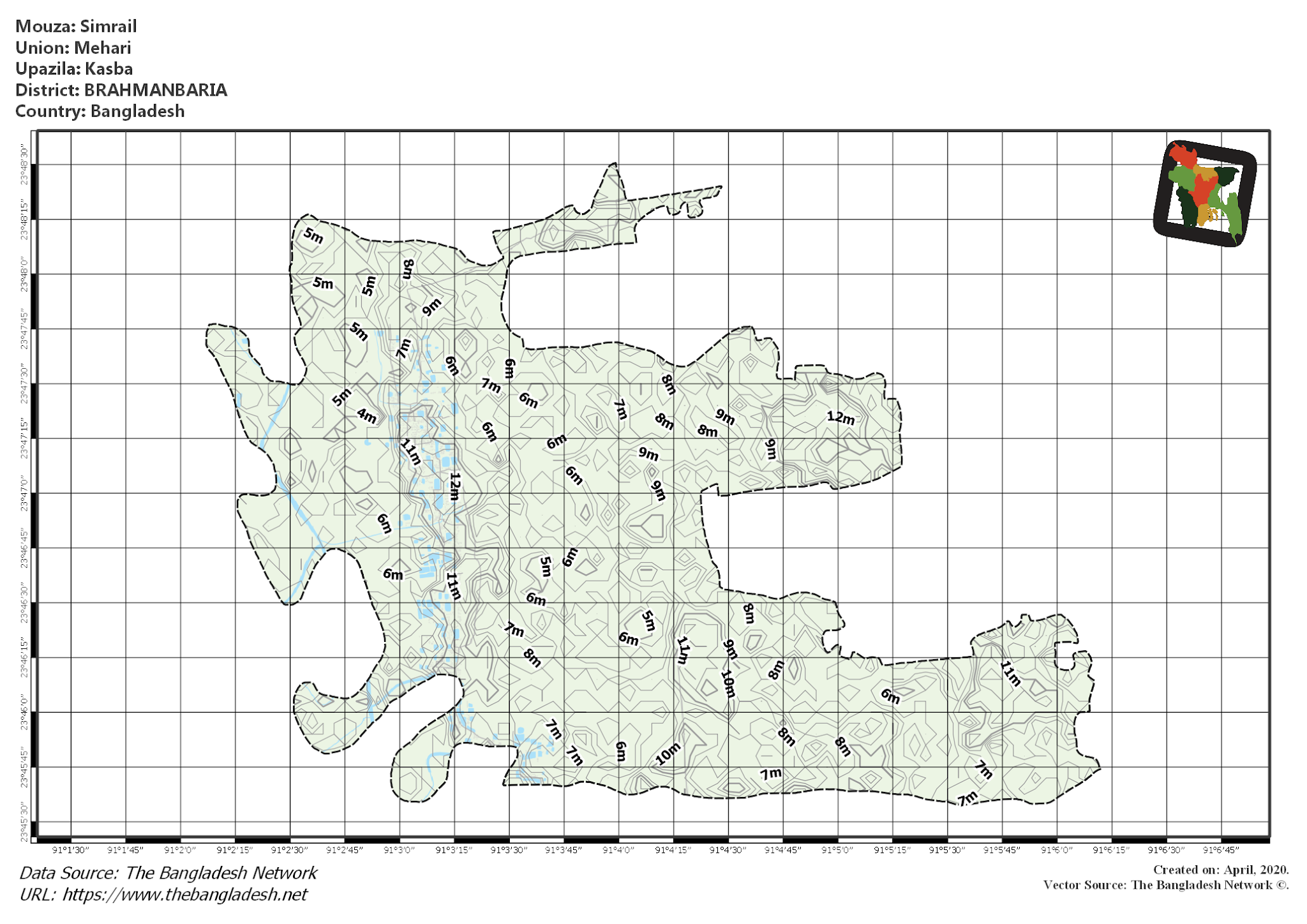 Map of Simrail Mouza, Kasba, Brahmanbaria