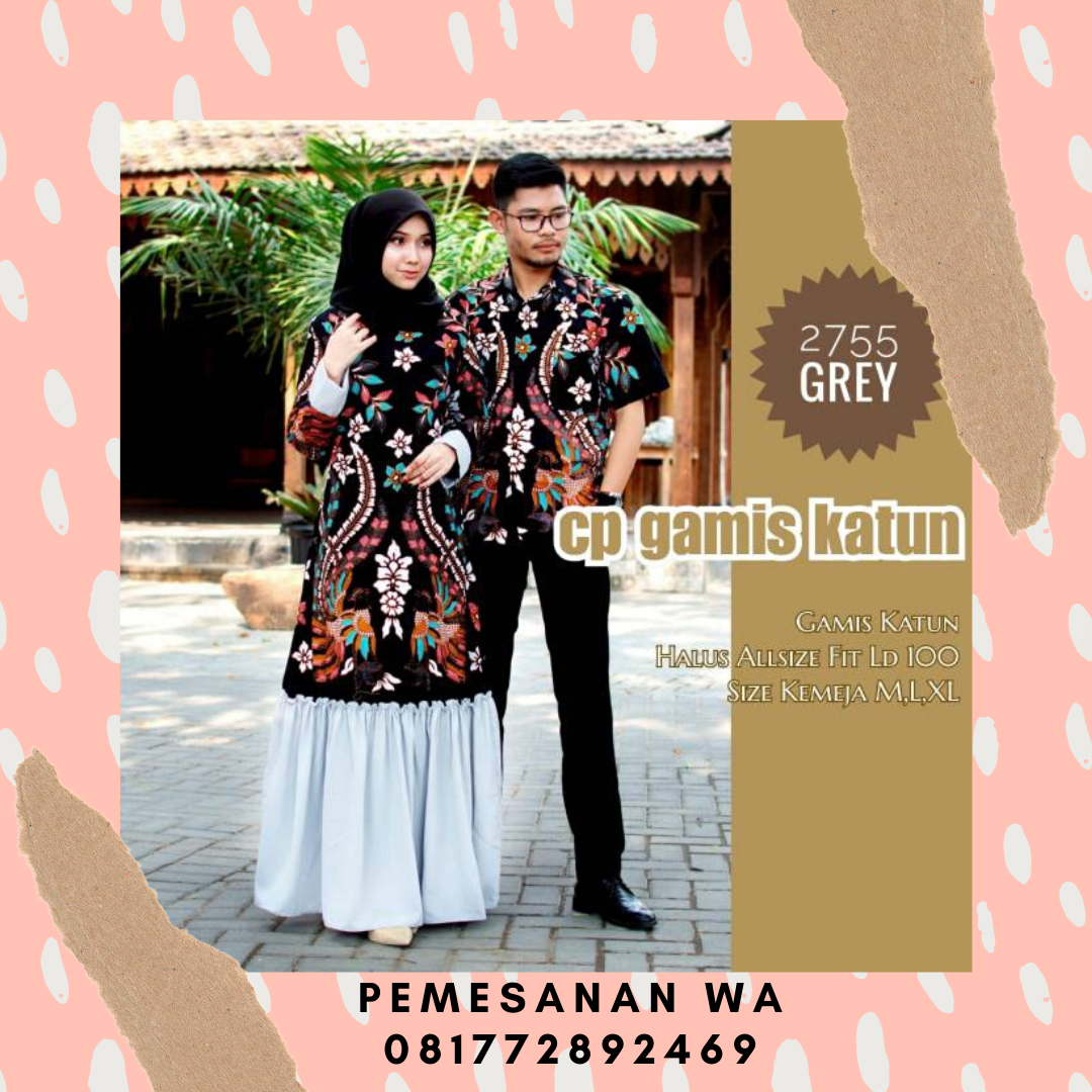 Model Baju Gamis Batik Couple Sarimbit Kombinasi Kemeja Lengan Pendek ...