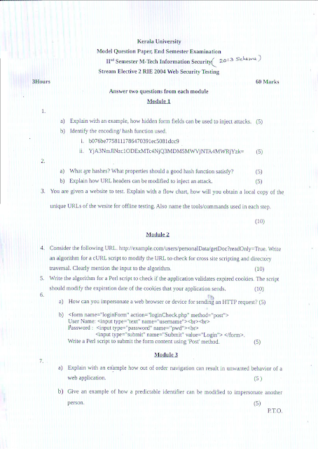 Kerala University M.Tech. Web Security Testing 2017 Question Paper ...
