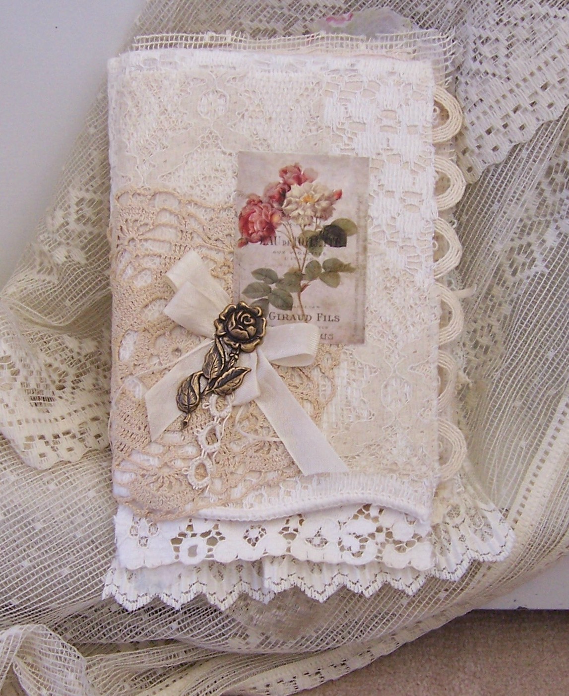 TwoCoolTexans-Glenda Bailey: Fabric collage handmade book of Roses