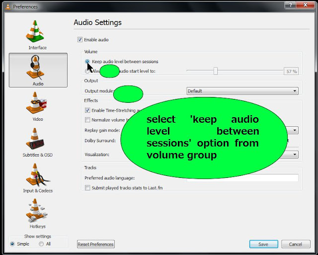 steps to change volume from default to between session in vlc media ...