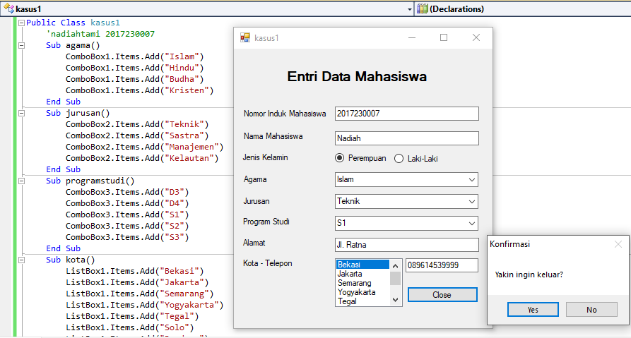 Contoh Kasus Menggunakan Procedure dan Function pada VB.Net
