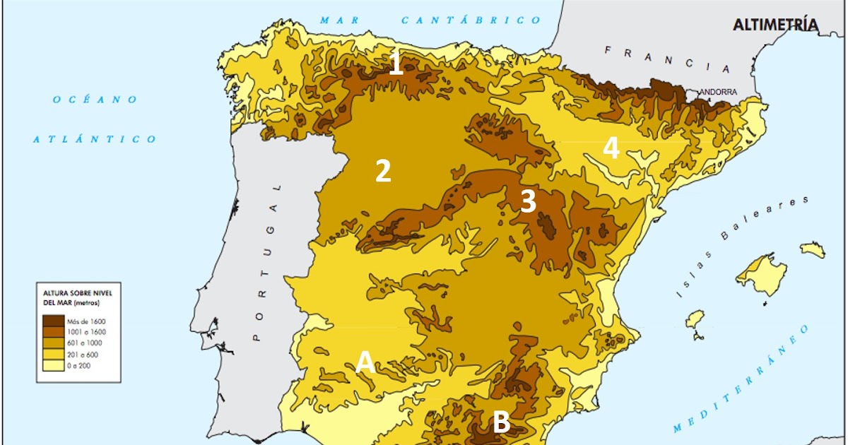 Geografía de España. 2º Bach.: PRÁCTICAS EBAU. Mapa altimetría de la ...