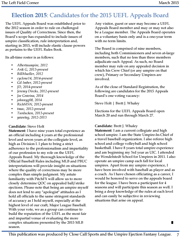 2015 UEFL Appeals Board Election | Close Call Sports & Umpire Ejection ...