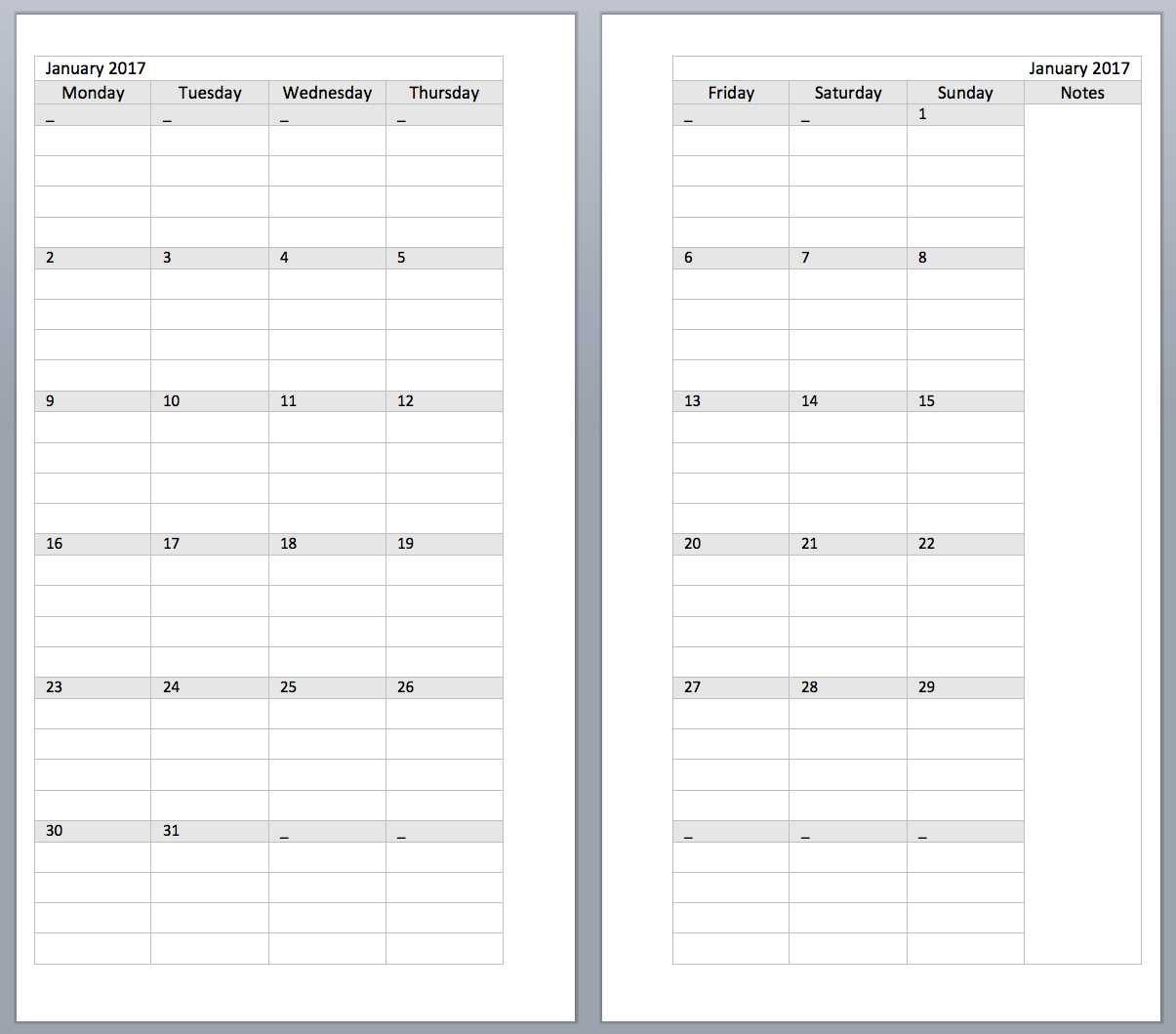 Philofaxy: Month on Two Pages Diary Insert - Lined