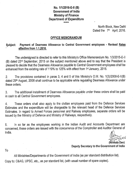 DA LETTER ISSUED BY FINANCE MINISTRY FOR CENTRAL GOVERNMENT EMPLOYEES ...