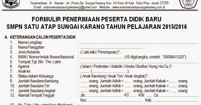Download Format Formulir Registrasi Siswa Gres (Psb / Ppdb) Tahun ...