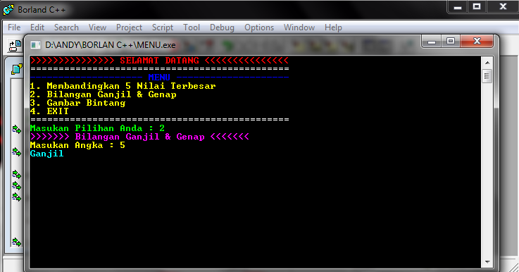 "INFO DARI WAHYU": membuat menu C++