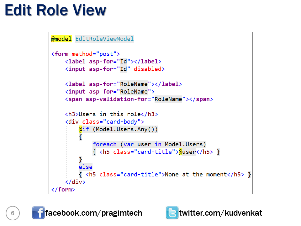 Sql server, .net and c# video tutorial: Edit role in asp.net core - Slides