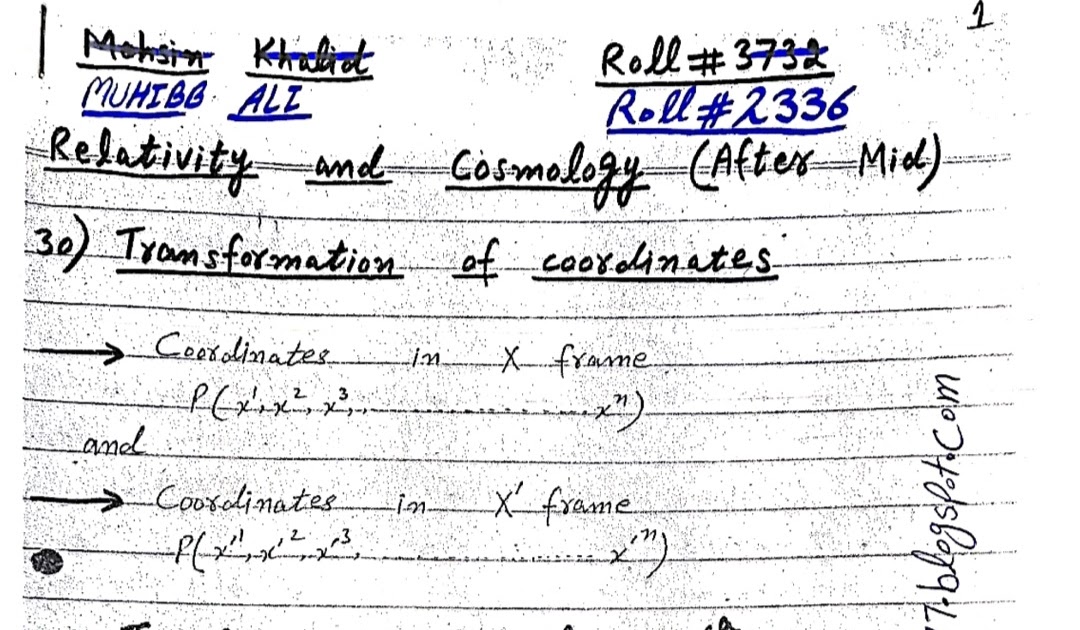 RELATIVITY AND COSMOLOGY NOTES BY HAND WRITTEN 5TH SEMESTER