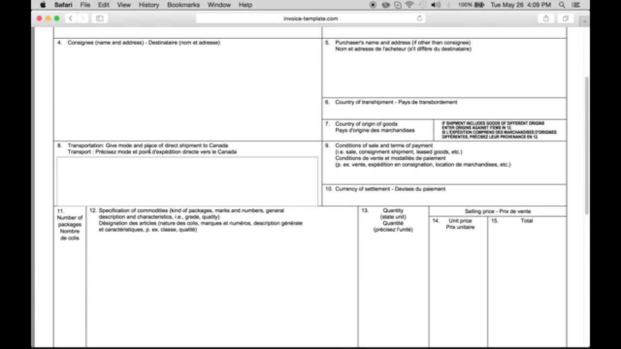 Blank Canada Customs Invoice - Invoice Template