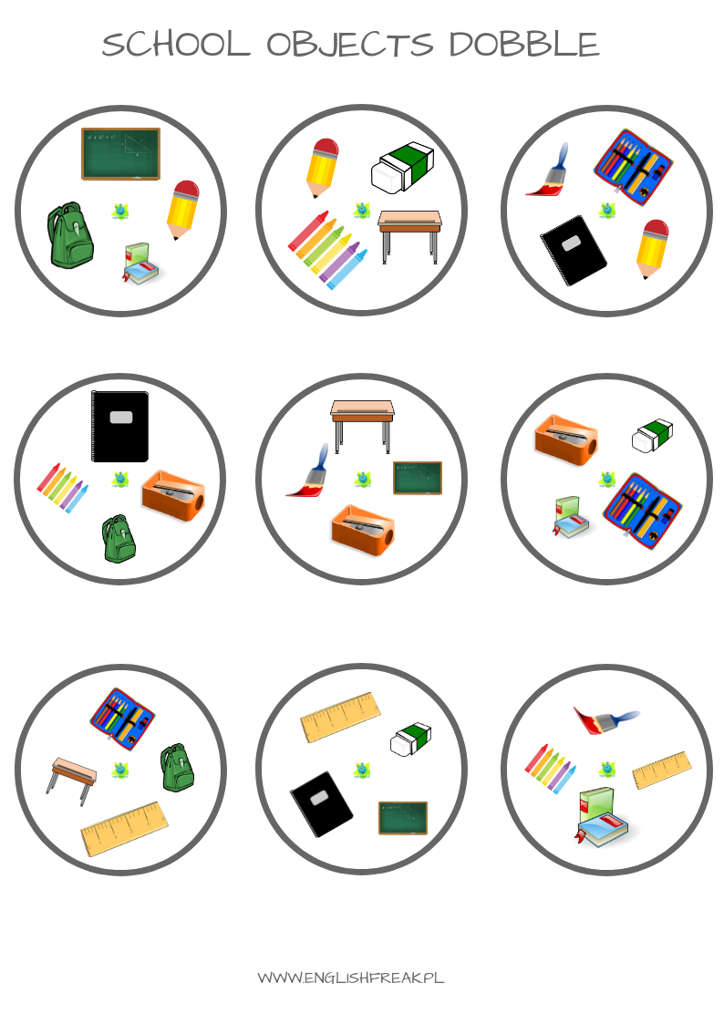 SCHOOL OBJECTS DOBBLE AND MEMORY - englishfreak.pl