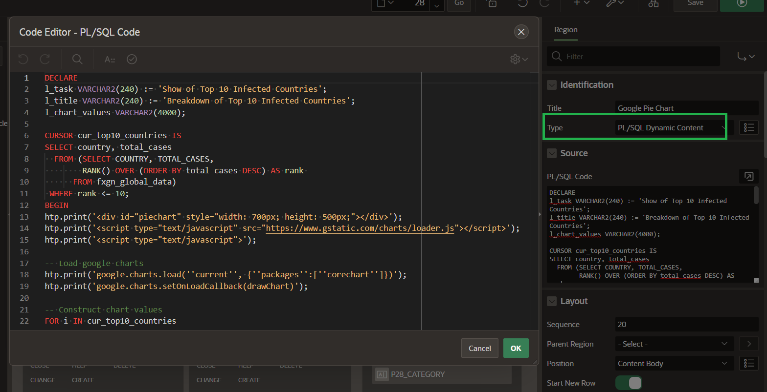 Google Pie Charts in Oracle APEX