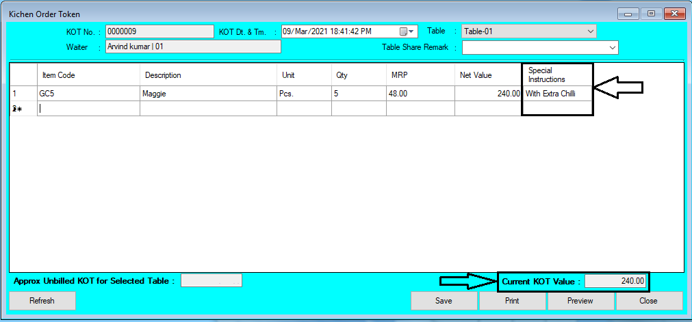 Kitchen Order Token (KOT) Help Guide