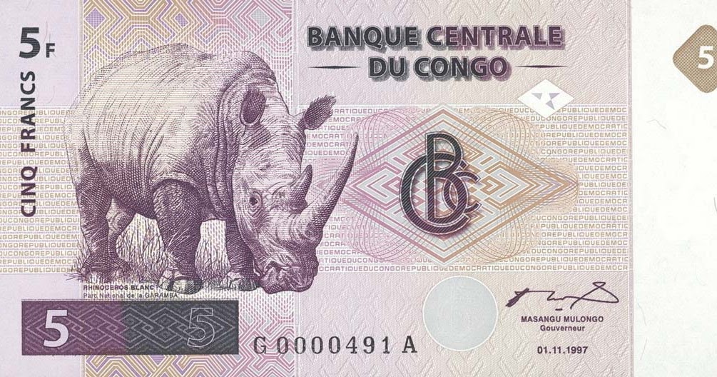 Congo Democratic Republic 5 Congolese francs banknote 1997|World ...
