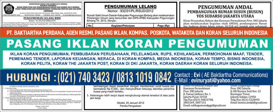 PASANG IKLAN KORAN KOMPAS, POSKOTA, WARTAKOTA, KORAN SELURUH INDONESIA ...