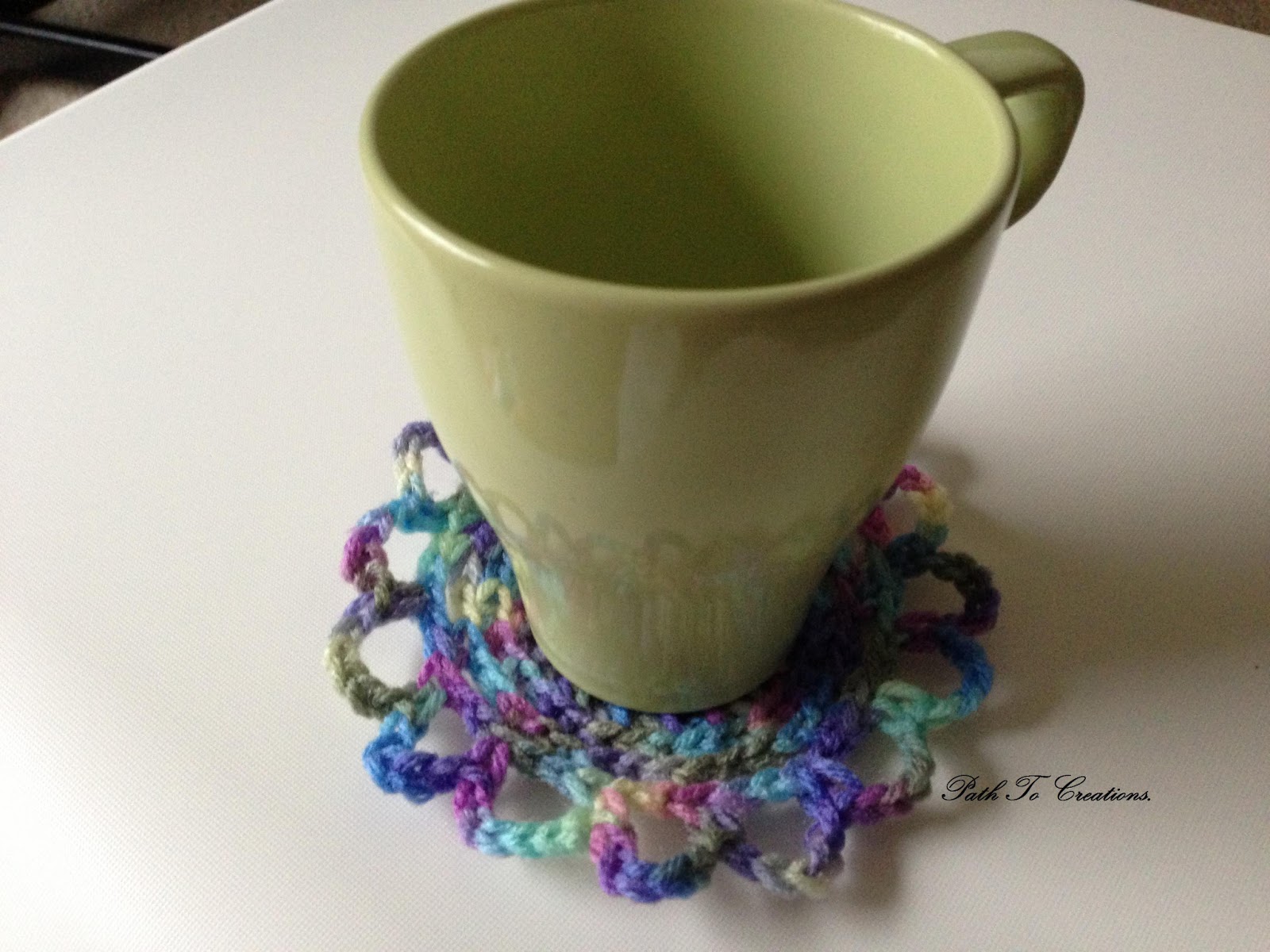 Coffee cup mat/ crochet chain&single knot tutorial1
