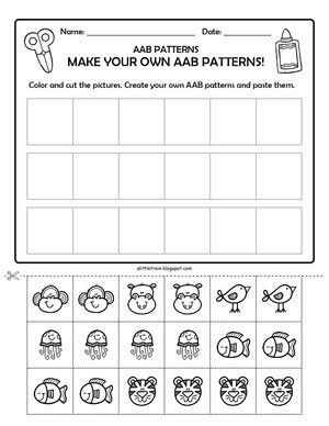 A Little Train: Cute animal AAB patterns. Copy, extend, complete and ...