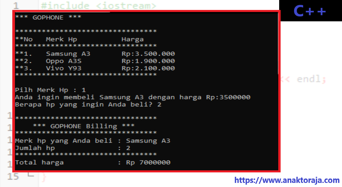 Contoh Program Kasir If Else Beli Hp C++ - Simentik
