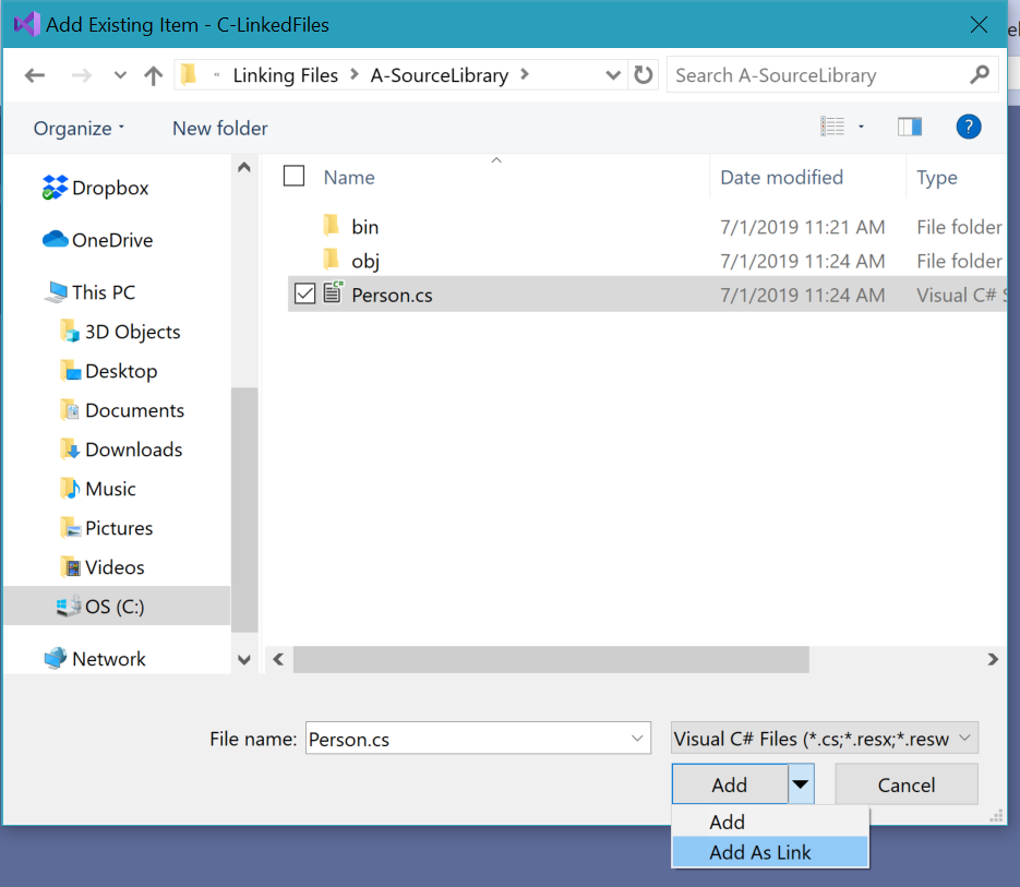 Jeremy Bytes: Linking Files in Visual Studio