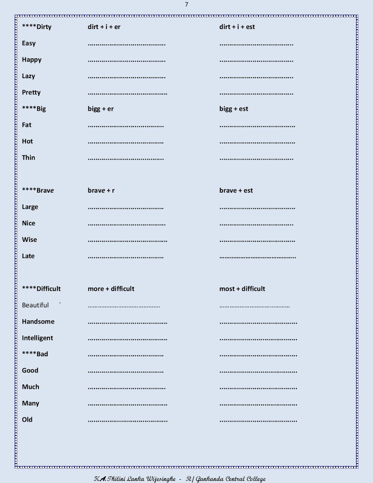 Anuladevi Balika Vidyalaya - Galle: Grade 8 -English Assignment