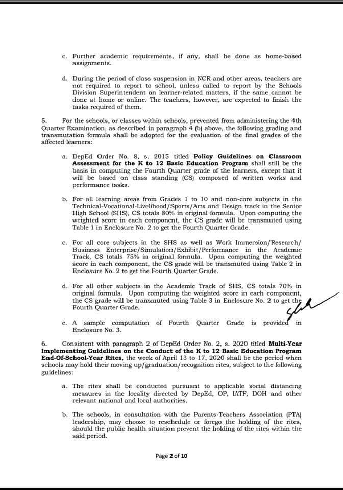 Transmutation table of the Fourth Quarter Grades for Schools without ...
