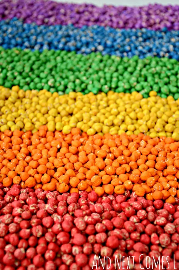 Rainbow Chickpeas {How to Dye Dried Chickpeas for Sensory Play} | And ...