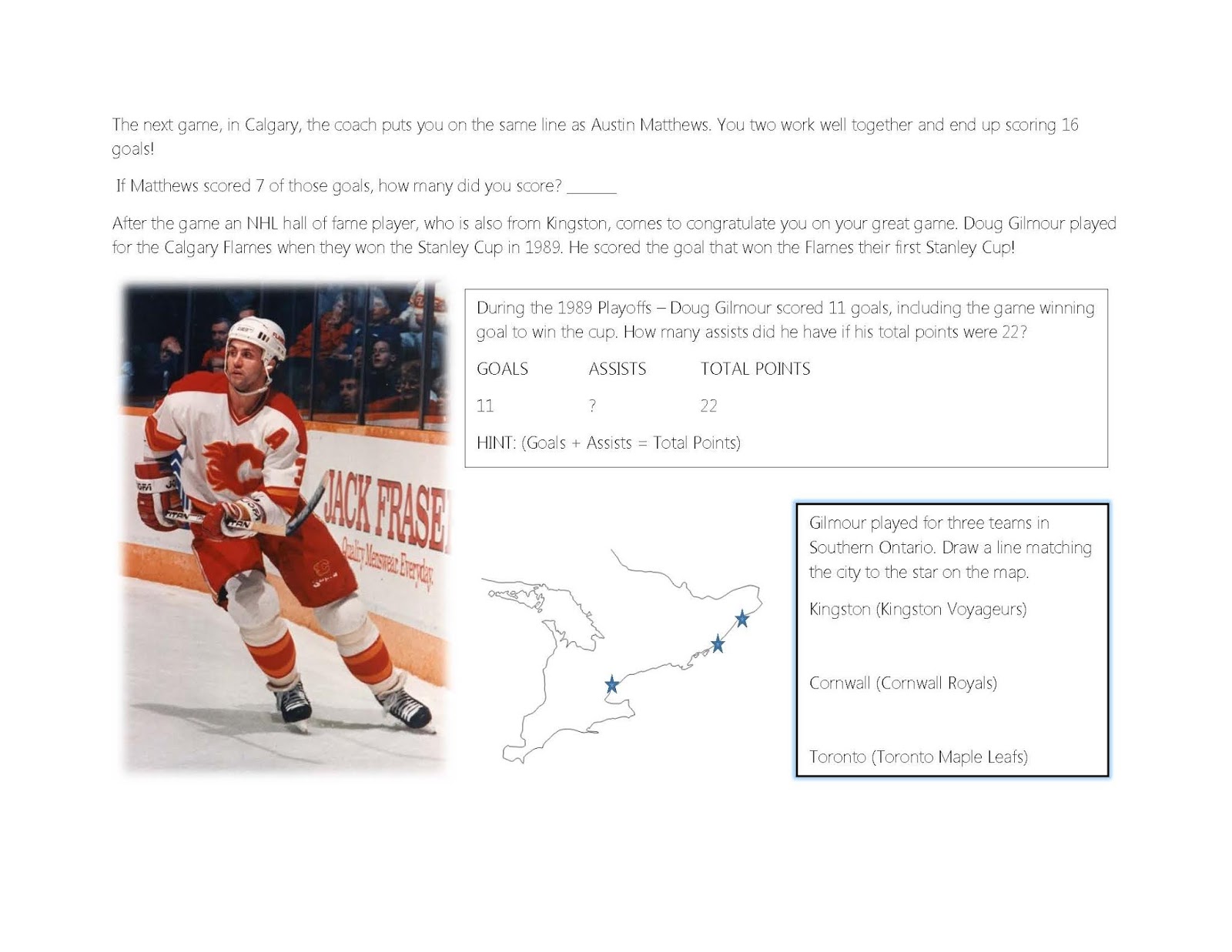 The Place Under The Pine: HOCKEY THEMED WORKSHEET FOR MATH AND GEOGRAPHY