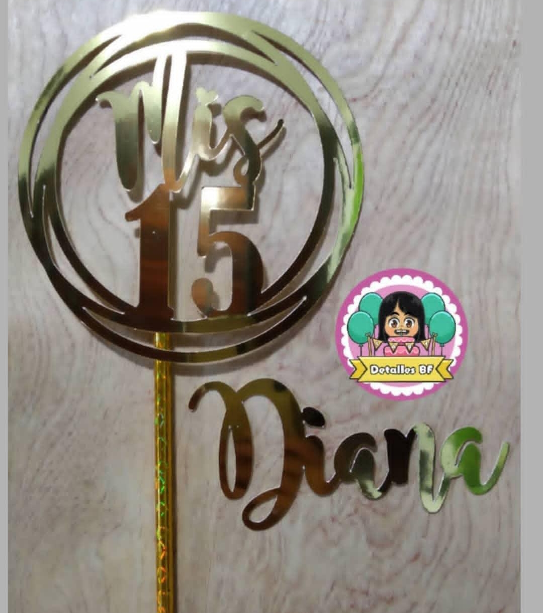 Topper Metalizado Redondo 15 Años Diana - Mis Toppers Tus Toppers