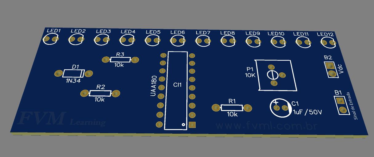 VU Meter 12 Leds com UAA180 - Bargraph + PCI - FVML