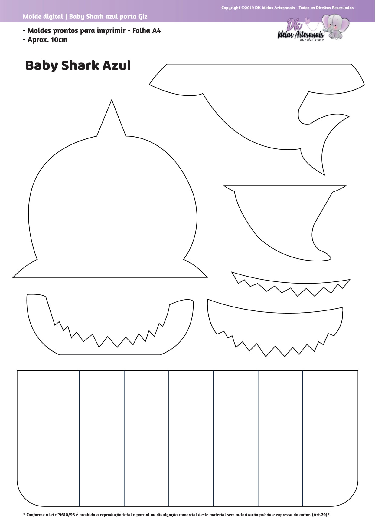 Molde estojo baby shark em feltro - Molde para Artesanato