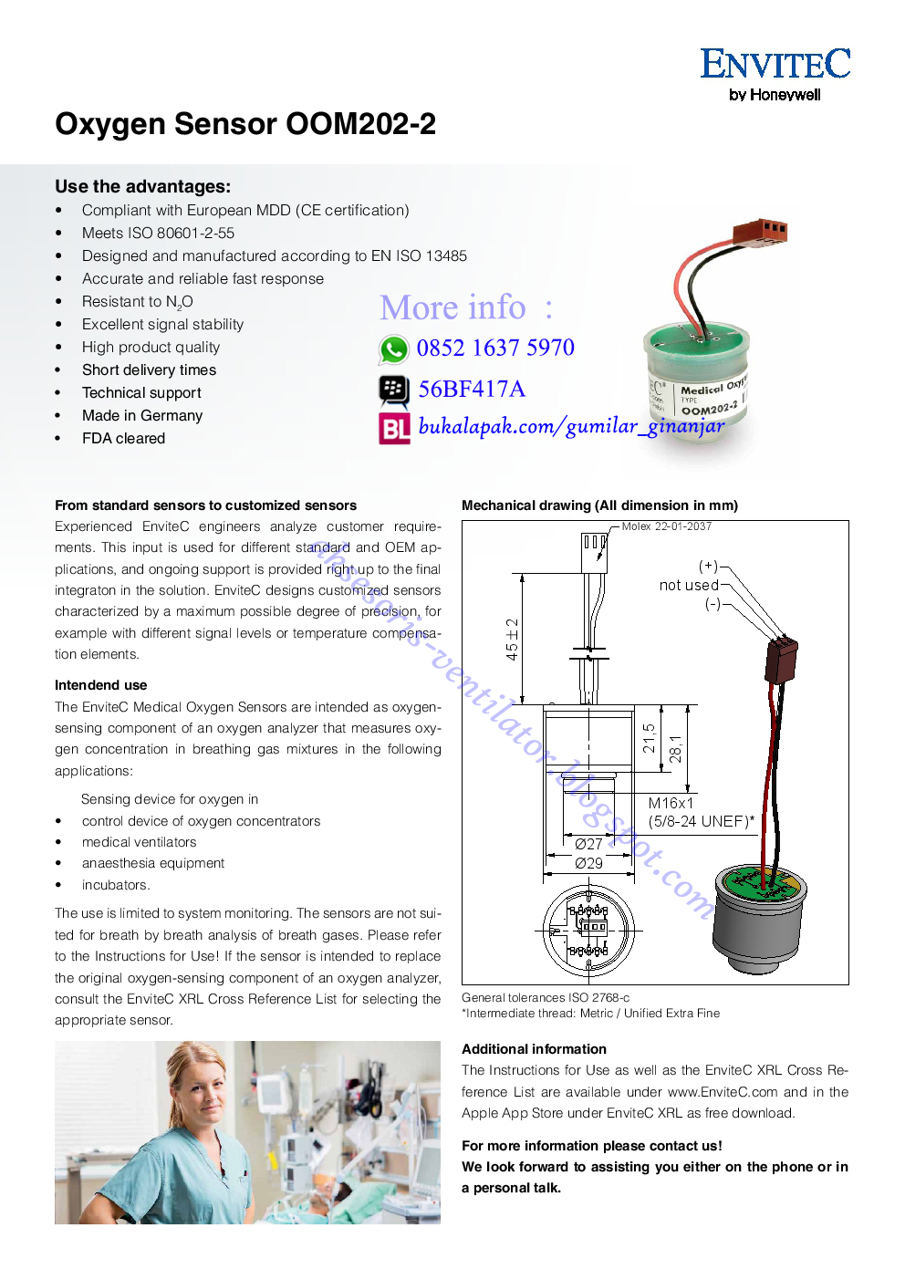 OOM 202-2 OXYGEN SENSOR VENTILATOR - Aksesoris Ventilator dan Anasthesi