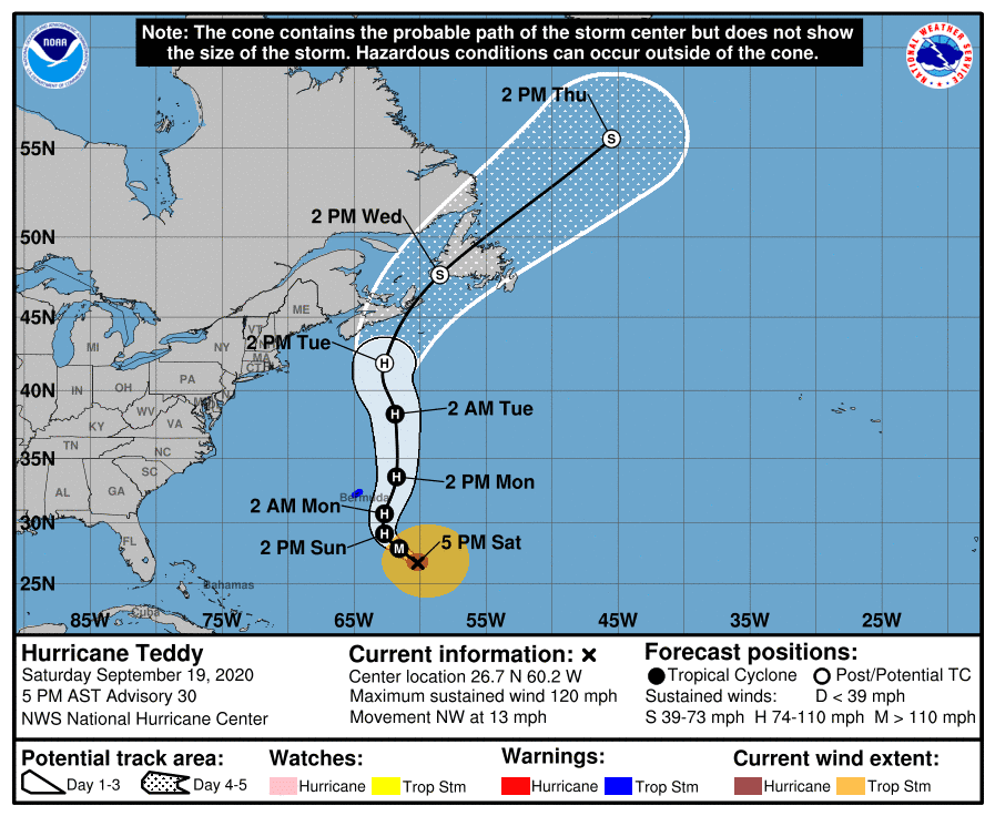Ralph's Tropical Weather-RTW: ...HURRICANE TEDDY FORCAST TO PASS EAST ...