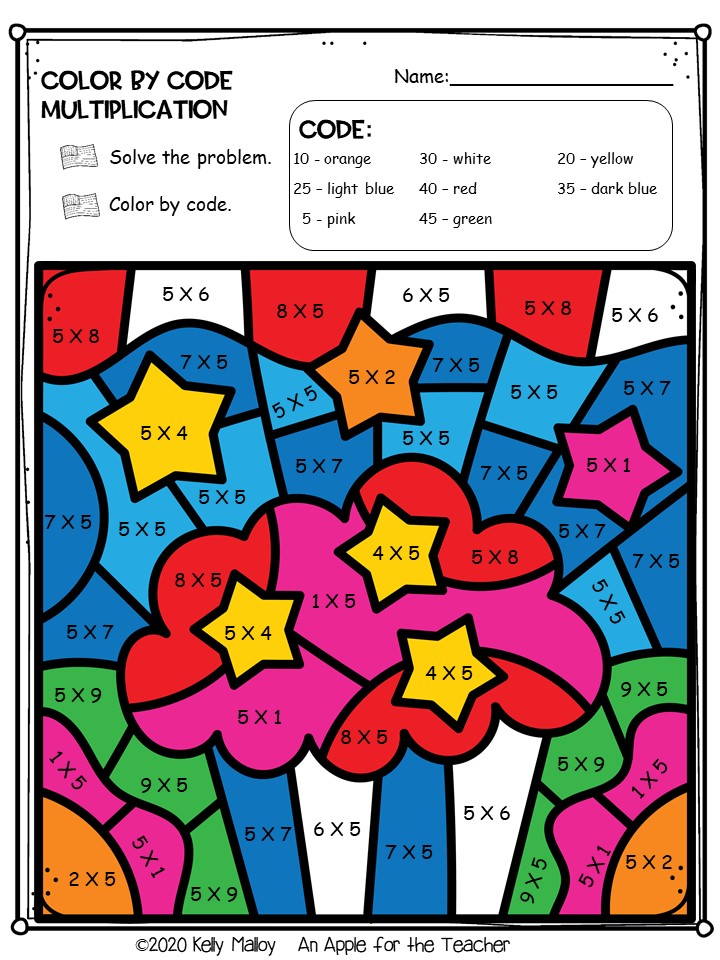 An Apple For The Teacher: 4th of July Color By Number