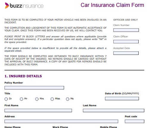 Car Insurance Claim Form